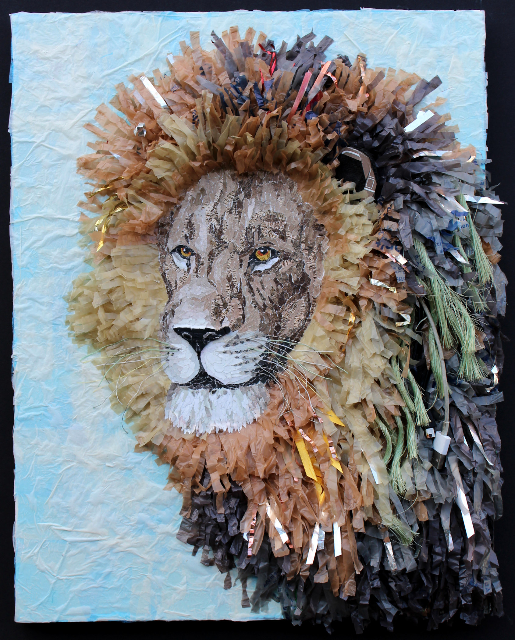 New Artwork: “Discarded” Lion Found Object Collage - Tamara Jaeger Fine Art
